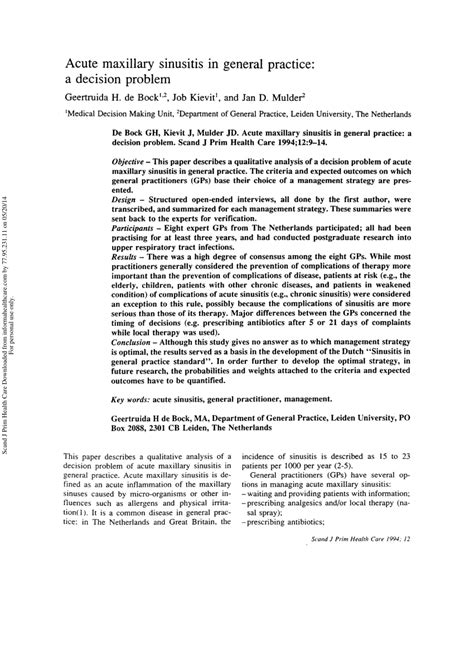 Pdf Acute Maxillary Sinusitis In General Practice A Decision Problem