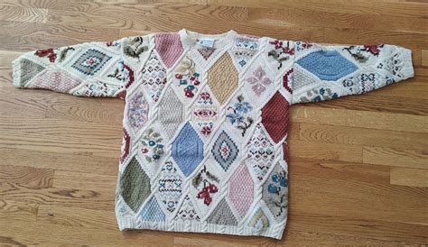 Vtg Laura Ashley Patchwork Chunky Over Sized Jumper P Gem