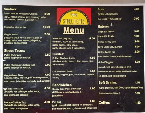 Menu At Pops Street Eats Bowling Green
