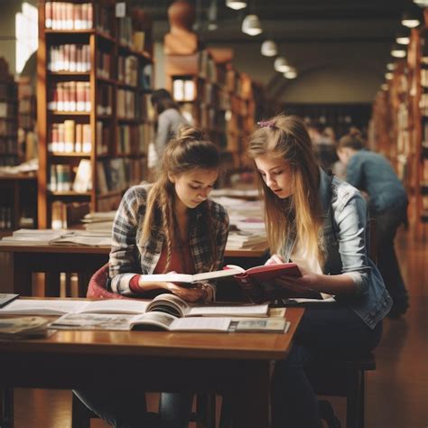 Premium Photo University Students Reading Books In Library For Research