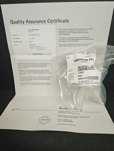 Sartorius Filter Capsule Sartopure Pp3 20 Um Size 5 Total Of 5 Filters