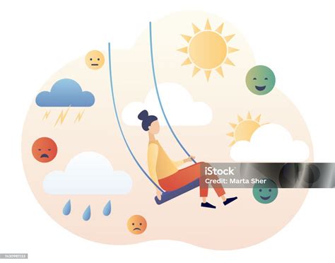 감정이 바뀝니다 기분 변화 여자 심리학 장애 정신 문제 스트레스 불안 및 삶의 위기 양극성 감정 감정적 인 균형 현대 플랫 만화