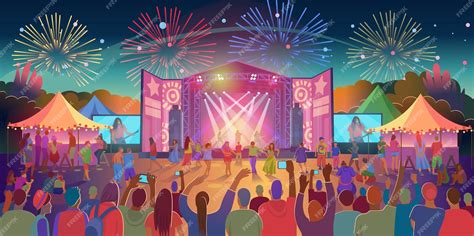 Premium Vector Open Air Music Festival Music Stages Vector