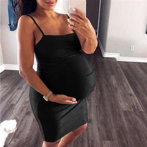 Buy Women Solid Sleeveless Pregnant Maternity Dress Props Bodycon