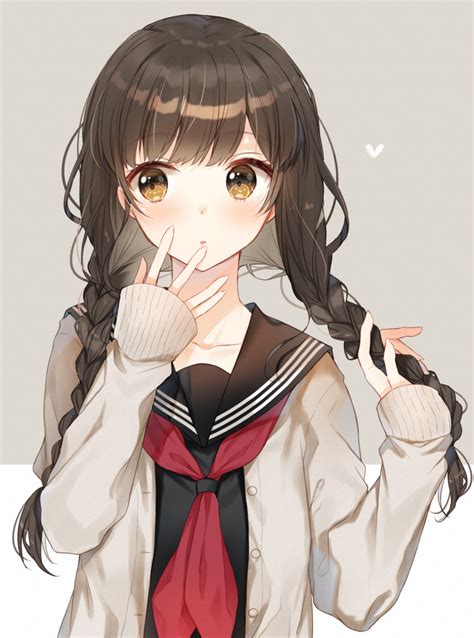 Safebooru 1girl Bangs Black Serafuku Blush Braid Brown Eyes Brown