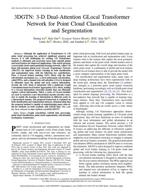 Lu 等 2024 3dgtn 3 D Dual Attention Glocal Transformer Network For Point Cloud Classification