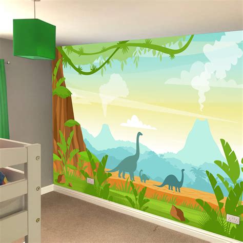 Dinosaur Wall Mural Dinosaur Silhouette Prehistoric Landscape Full