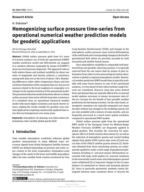 Pdf Homogenizing Surface Pressure Time Series From Operational Numerical Weather Prediction