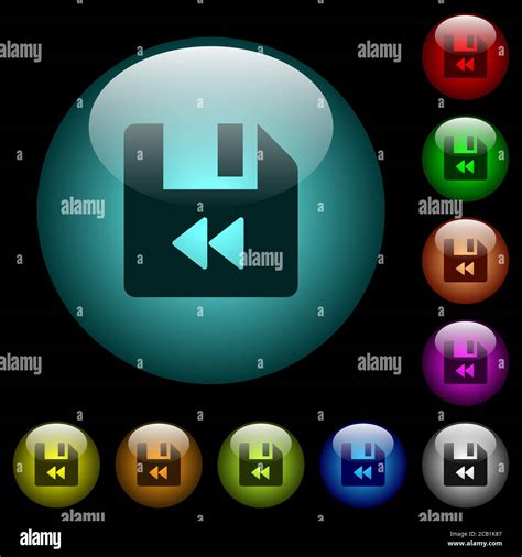 file fast backward icons in color illuminated spherical glass buttons
