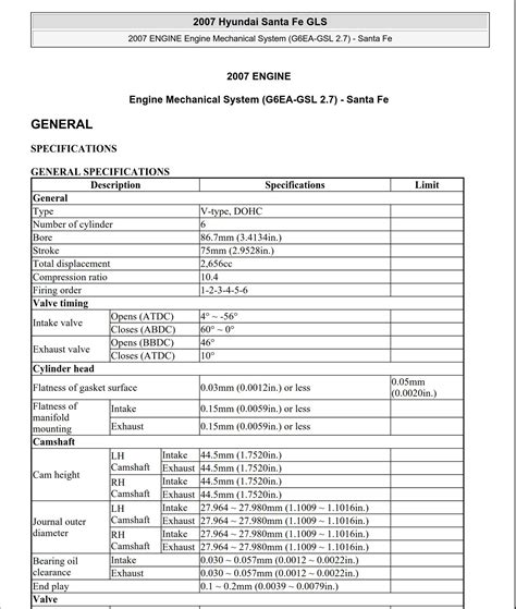 Hyundai Santa Fe Gls 2007 Engine G6ea 27 Service Manual Diy And Guides