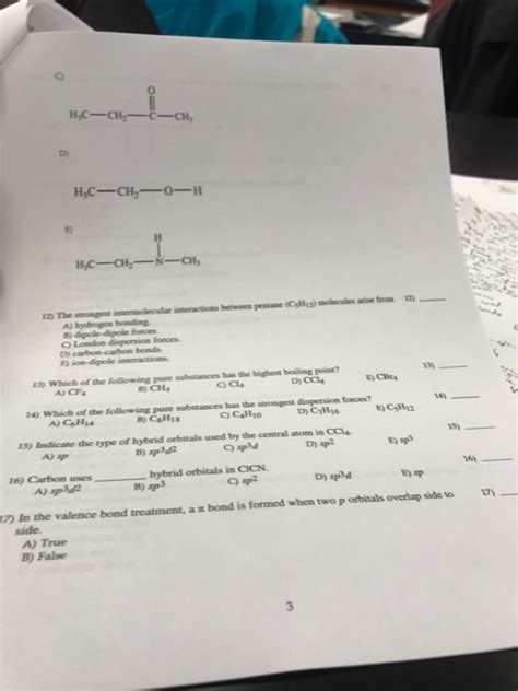 Solved 0 D H C Ch H 12 The Strongest Intermolecular