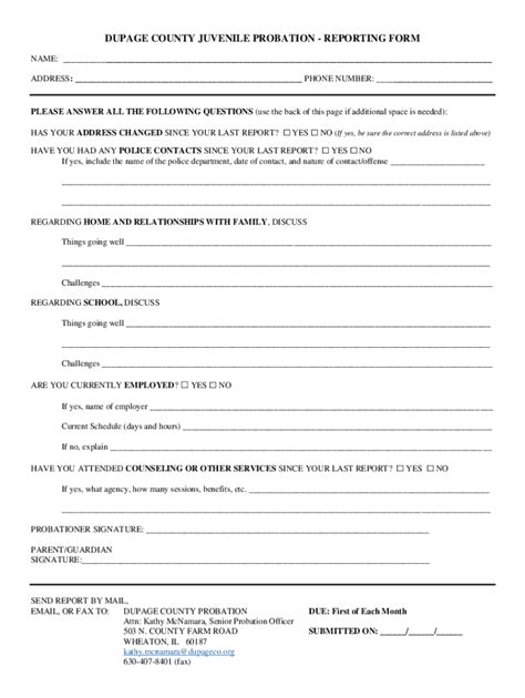 Fillable Online Dupage County Juvenile Probation Reporting Form Fax