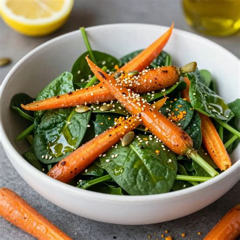 Warm Spinach And Carrot Salad With Lemon Dressing For Winter Wellness