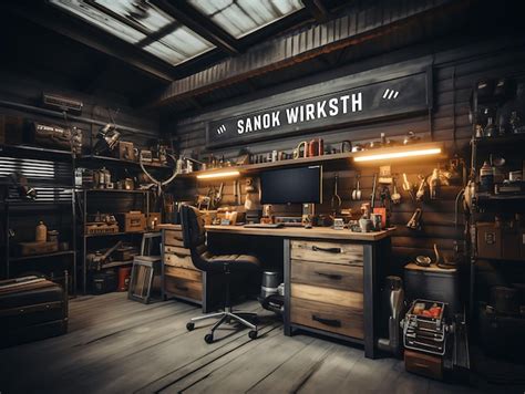 Premium Photo Backdrop Of Workshop Energy Shots Snacks Shack Toolbox Workbench Dusty For