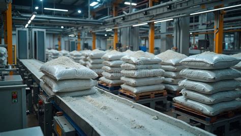 Efficient Conveyor System In Cement Packaging Plant With Automated Machines Stock Illustration