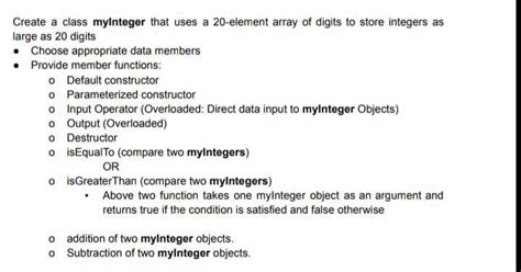 Solved Create A Class Myinteger That Uses A 20 Element Array