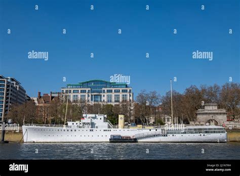 London Hqs Wellington Moored On The River Thames The Ship Originally