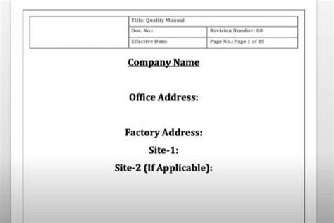 Quality Manual Template Free Free Printable
