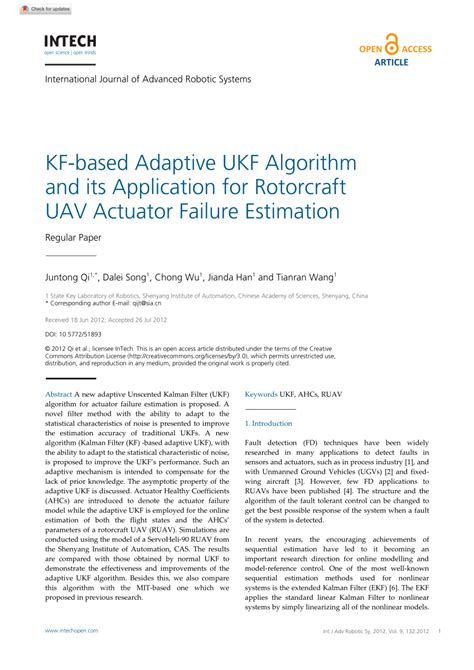 Pdf Kf Based Adaptive Ukf Algorithm And Its Application For