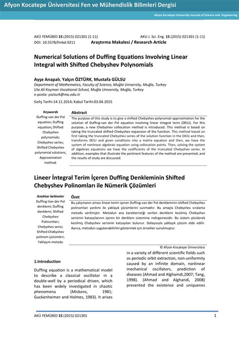 Pdf Numerical Solutions Of Duffing Equations Involving Linear