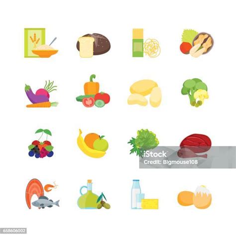 Set Makanan Sehat Warna Kartun Vektor Ilustrasi Stok Unduh Gambar