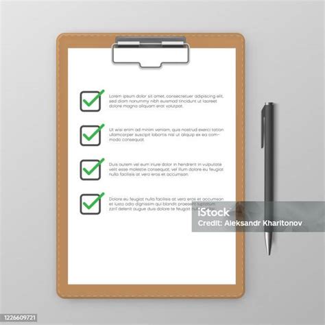 설문 조사 클립보드의 체크 리스트는 펜 옆에 사실적인 스타일로 표시됩니다 눈금 표시가 있는 플래너 3차원 형태에 대한 스톡 벡터 아트 및 기타 이미지 Istock
