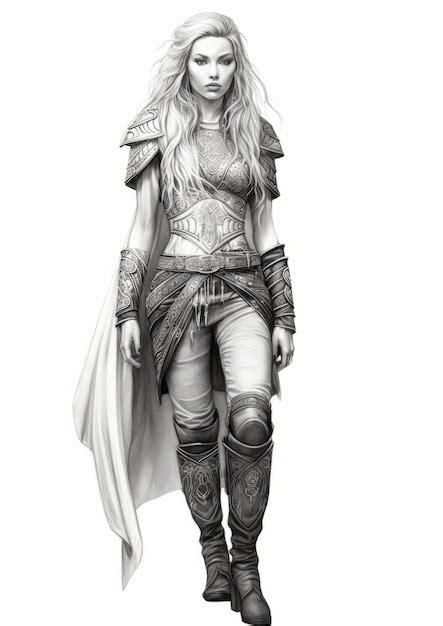 Premium Photo Majestic Elvin Female Realistic Black And White Armor Drawing