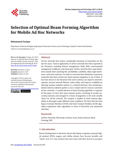 pdf selection of optimal beam forming algorithm for mobile ad hoc
