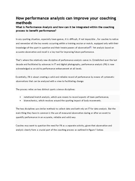 How Performance Analysis Can Improve Your Coaching Methods Pdf Observation Forward