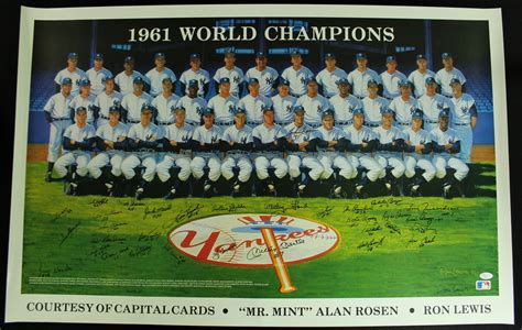 1961 Yankees World Series Champion Team Signed Litho With Mickey Mantle