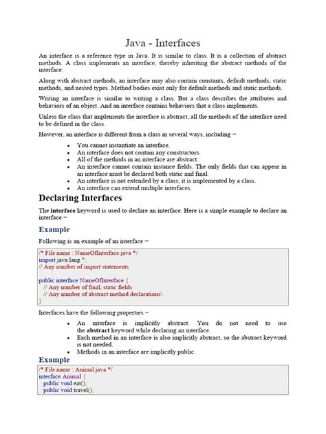 Java Interfaces En Pdf Class Computer Programming Method