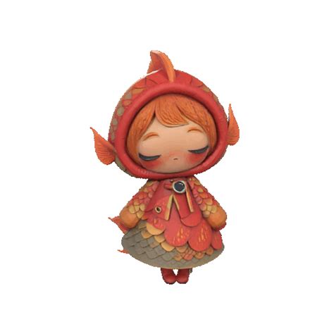 🐠 3d Model Chibi Girl With Fish Hood And Scale Dress Kawaii Style