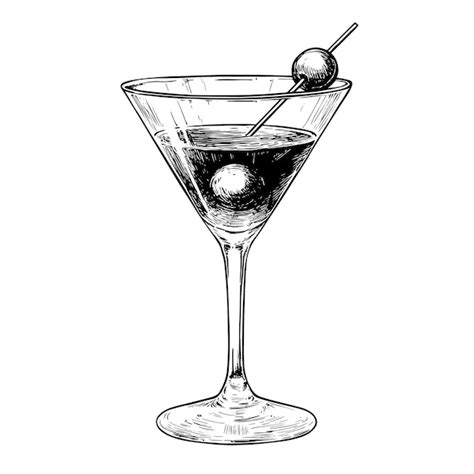 Premium Vector Handdrawn Martini Glass With Cocktail And Olive Sketch