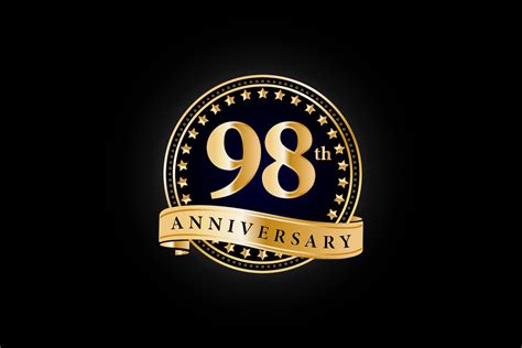 98th Anniversary Golden Gold Logo With Ring And Gold Ribbon Isolated On