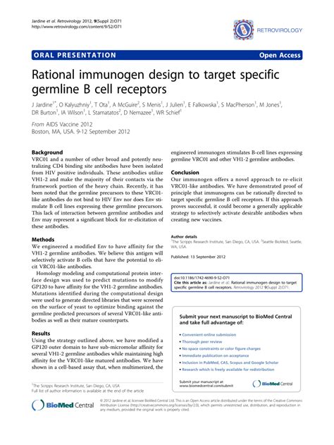Pdf Rational Immunogen Design To Target Specific Germline B Cell