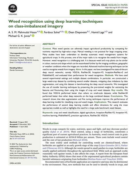 PDF Weed Recognition Using Deep Learning Techniques On Class Imbalanced Imagery