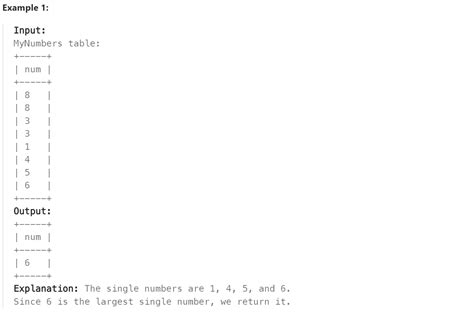 Sql105 Biggest Single Number