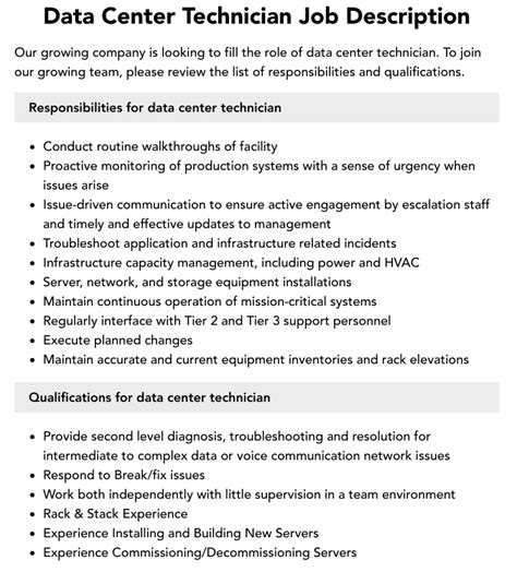 Data Center Technician Job Description Velvet Jobs