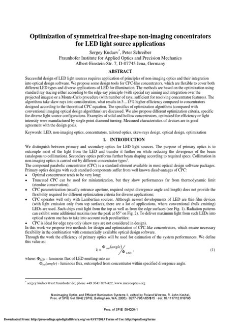 Paper 2005 Optimization Of Symmetrical Free Shape Non Imaging Concentrators For Led Light