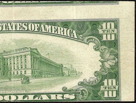 1950a 10 Dollar Bill Misaligned Back Print Error Note Currency Paper