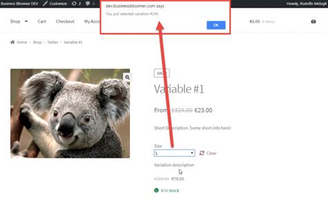 woocommerce get currently selected variation id