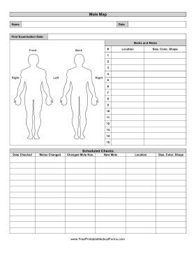 Body Check Sheet Body Chart Body Check Skin Assessment
