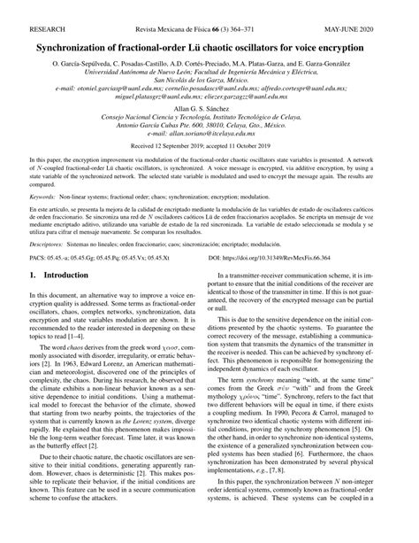 Pdf Synchronization Of Fractional Order Lü Chaotic Oscillators For