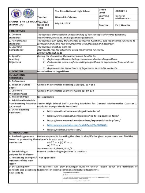 Dlp Genmath Part 1 Download Free Pdf Logarithm Learning