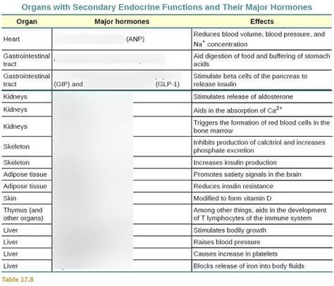 Diagram Of Diagrams Organs With Secondary Endocrine Functions And Their Major Hormones Quizlet