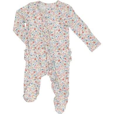 Dainty Floral 2 Way Ruffle Zipper Footie Multi Pink Angel Dear