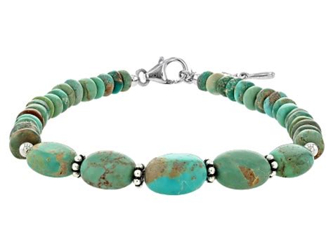 Green Turquoise Sterling Silver Beaded Bracelet Swe3948 Jtv
