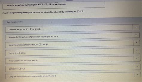 solved prove de morgan s law by showing that aub aba and b