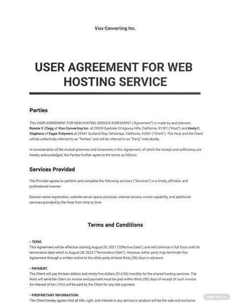 Web Hosting Contract Template Web Hosting Contract Template