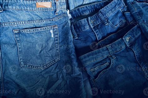 Fabric Texture Close Up Of Blue Denim Jean Texture With Back Pocket